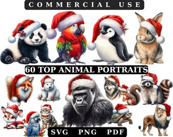 Christmas Animals Clipart PNG | Watercolor Christmas Gift Clipart ...