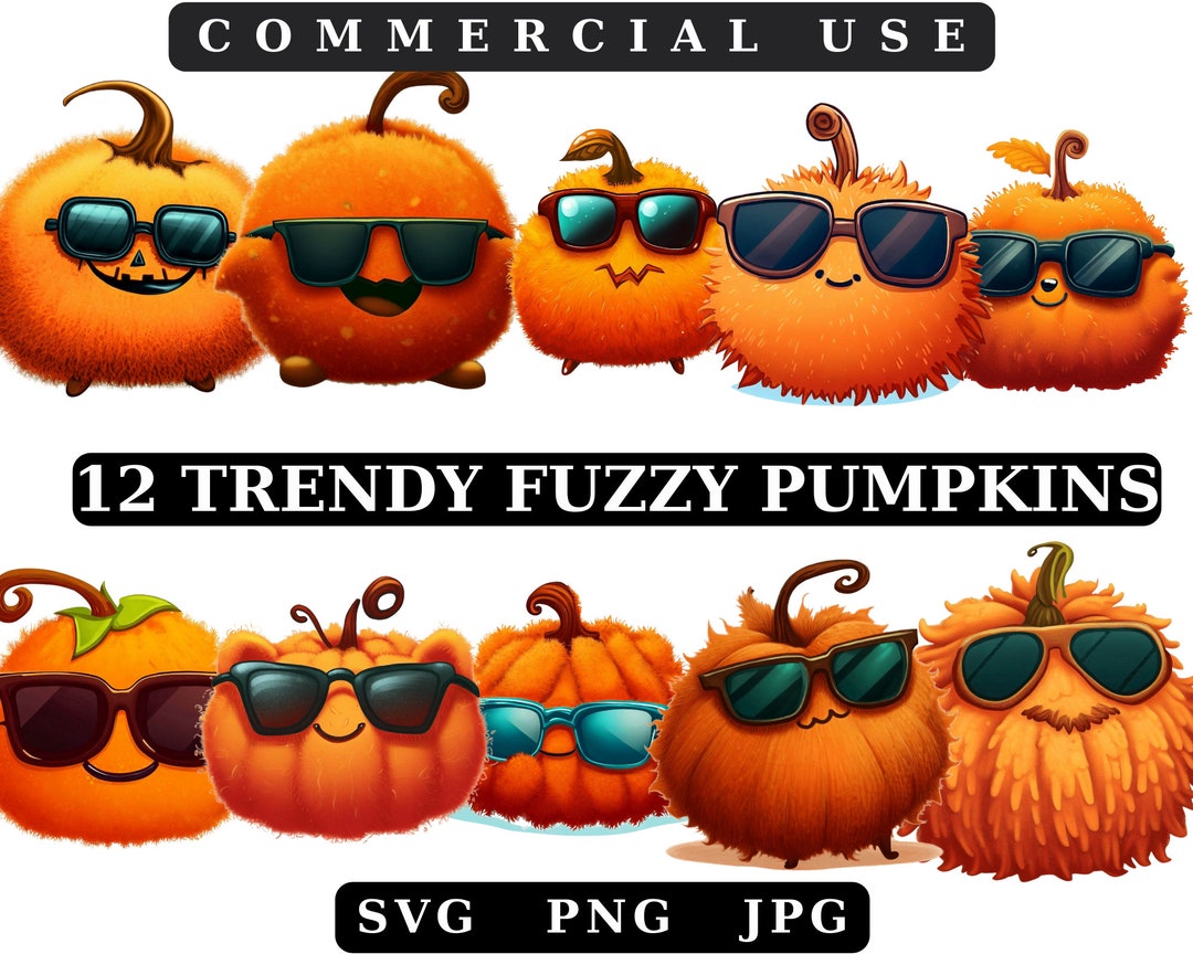 Fuzzy Funny Pumpkin With Sunglasses, Fall Bundle Png, Pumpkin Spice ...