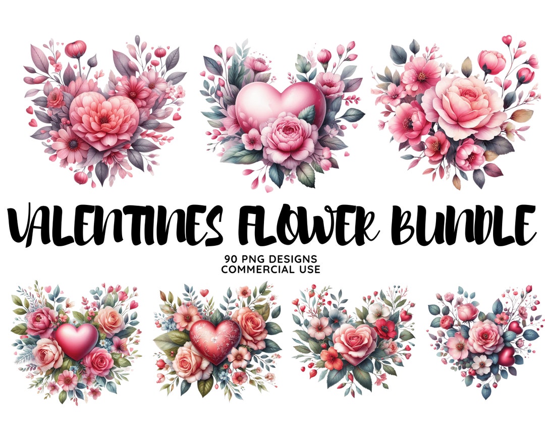 Watercolor Valentines Heart Floral Wreath Clipart, Valentines Day ...
