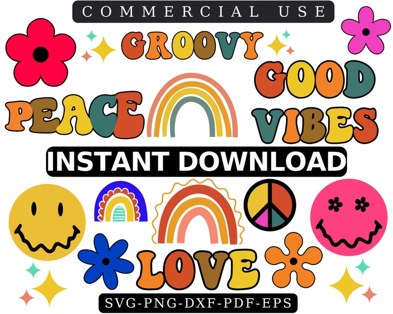 RETRO BOHO SVG Boho Hippie Clipart Commercial Use Retro - Etsy