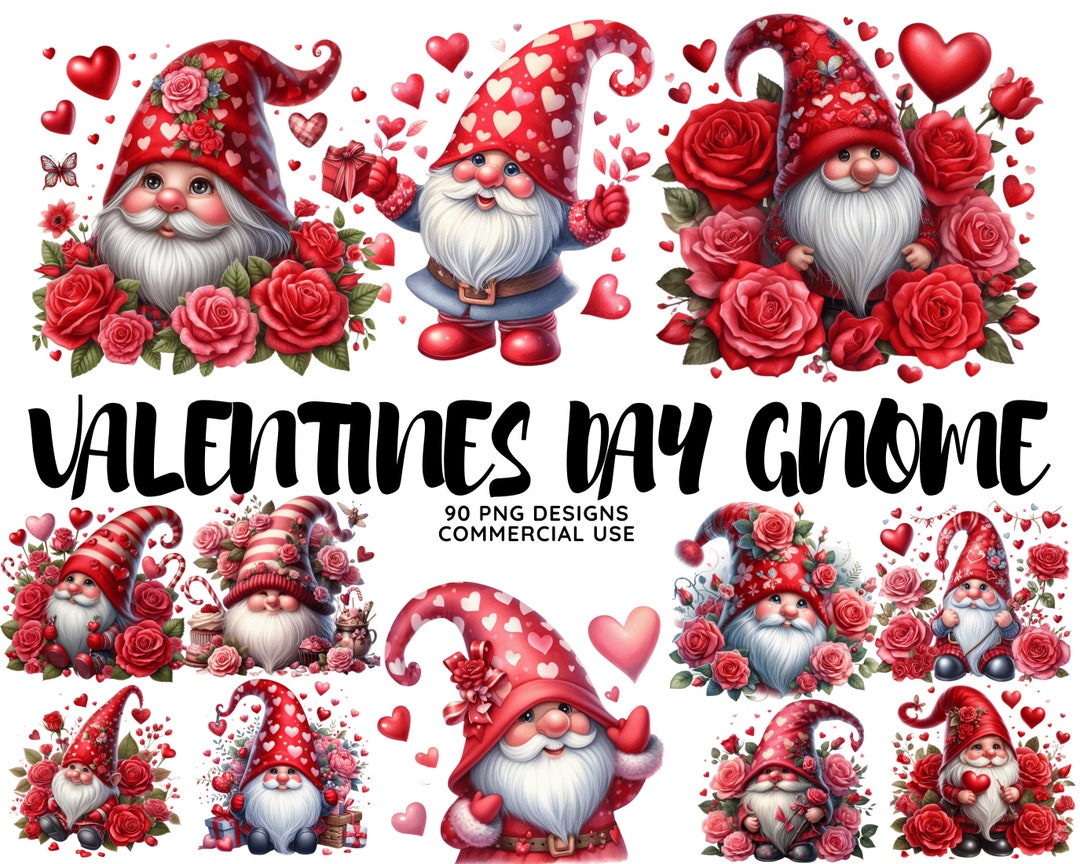Watercolor Valentines Gnomes Clipart: Festive Couple PNG (digital ...