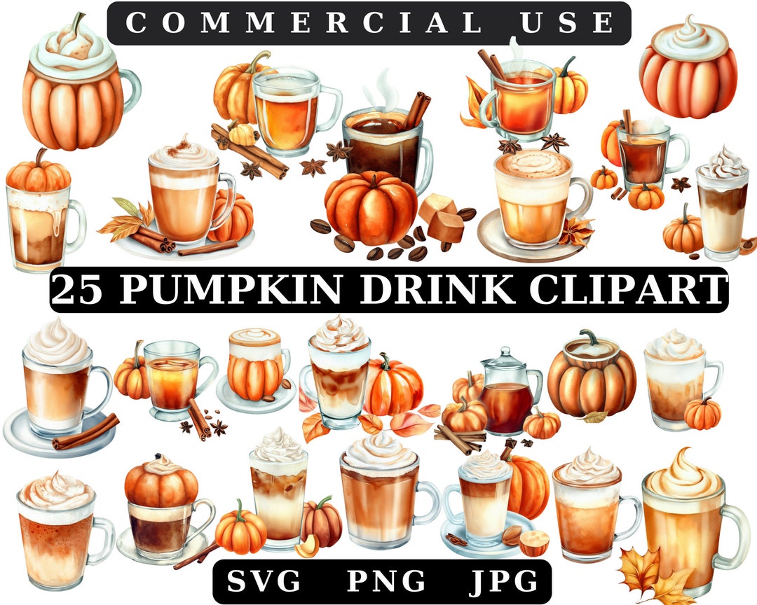 Watercolor Pumpkin Spiced Tea Coffee Drinks Clipart,autumn Fall Holiday ...