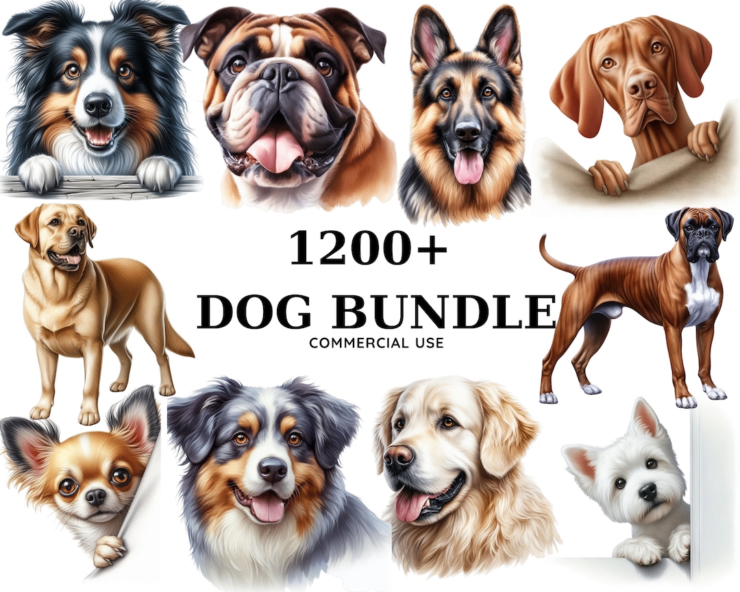 1200+ Dog Breed Clipart Bundle: Watercolor Puppy Portraits (PNG, SVG ...