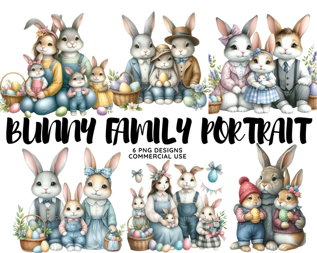 Bunny Family Easter Clipart, Easter Bunny, Rabbit Fanily Printable ...