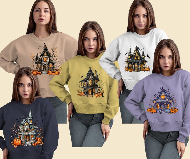 Watercolor Haunted House Clipart: Spooky Halloween PNG SVG (commercial ...