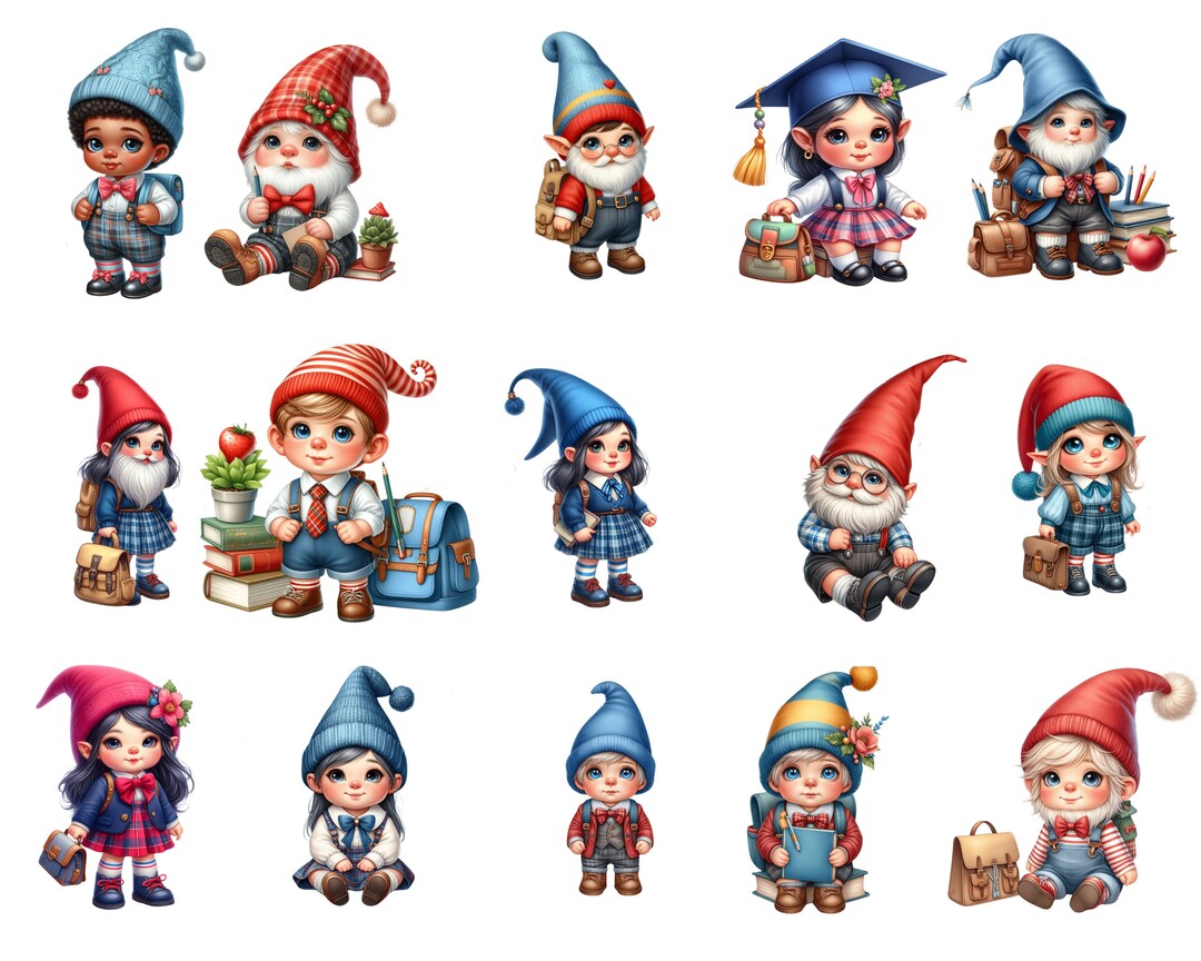 School Gnome Clipart PNG Bundle School Gonk Hand Drawn Watercolor ...