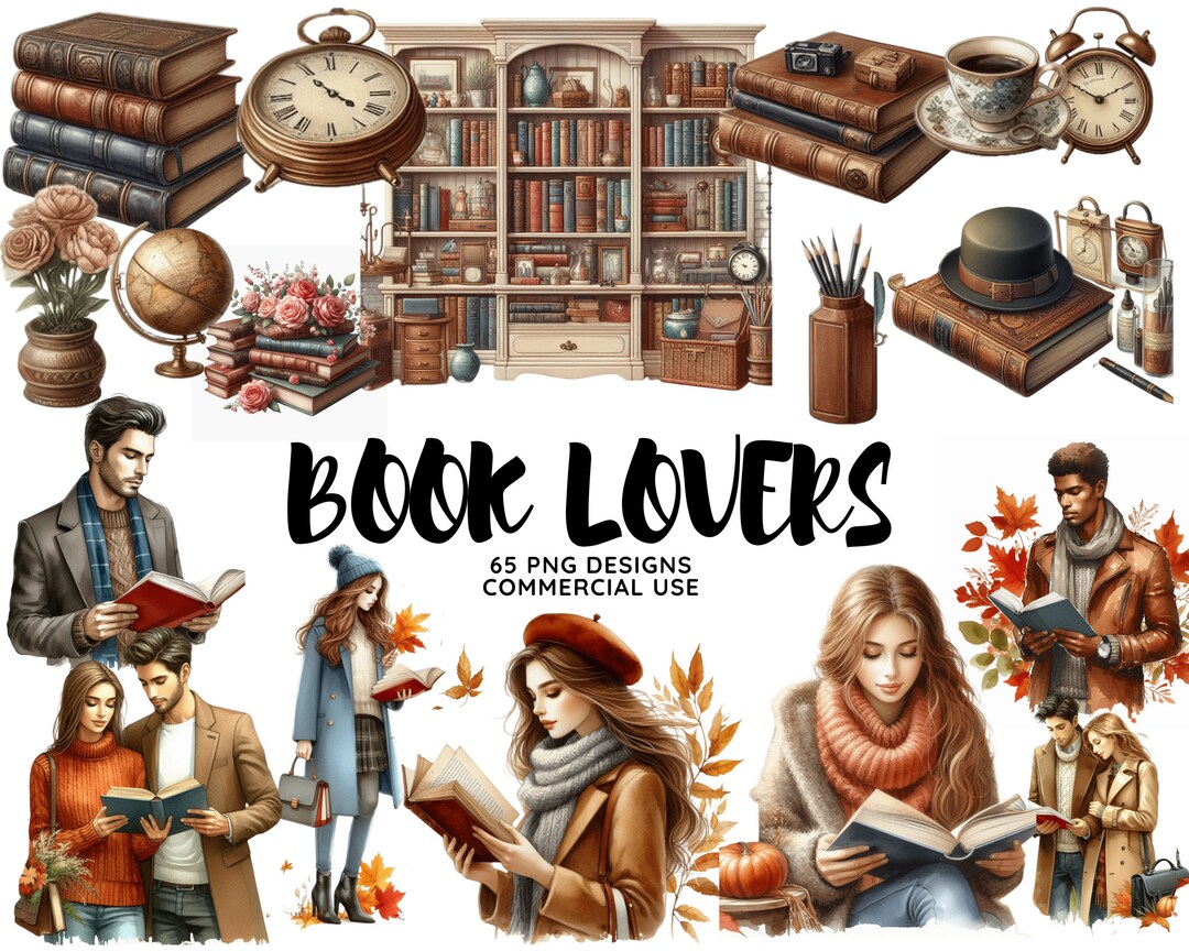 Books Watercolor Clipart Bundle PNG Cottage Book Images, Cozy Bookworm ...