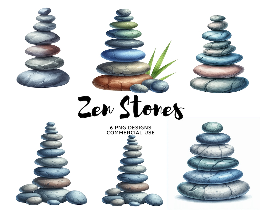Zen Stones Clipart, Meditation Stones, Printable Watercolor Clipart ...