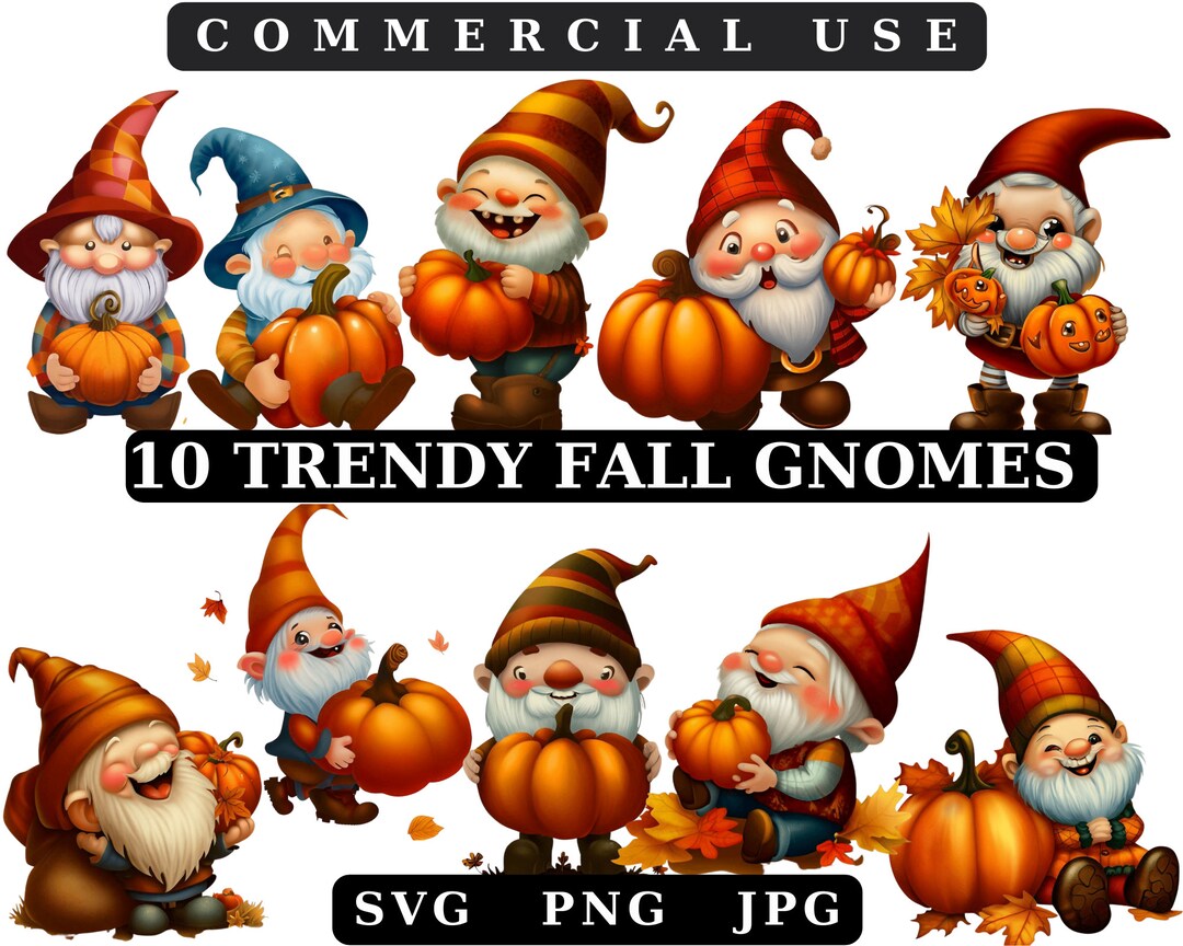 Autumn Gnome Pumpkin Clipart,mega Fall Gnome and Leaves,thanksgiving ...