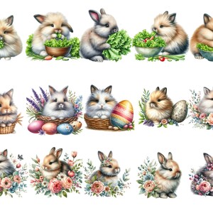 Easter Bunny Clipart, Carrot Salad Rabbit Clipart, Printable Watercolor ...