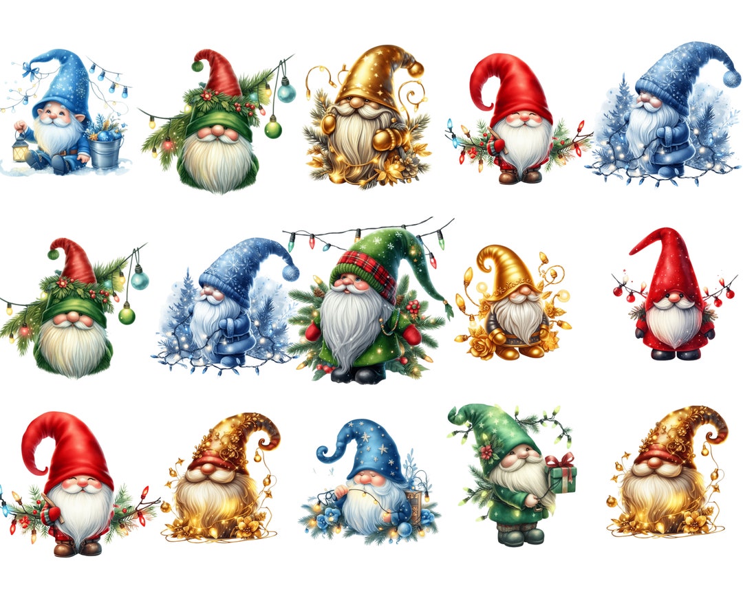 Watercolor Christmas Gnome Clipart, 29 High Quality PNG Files ...