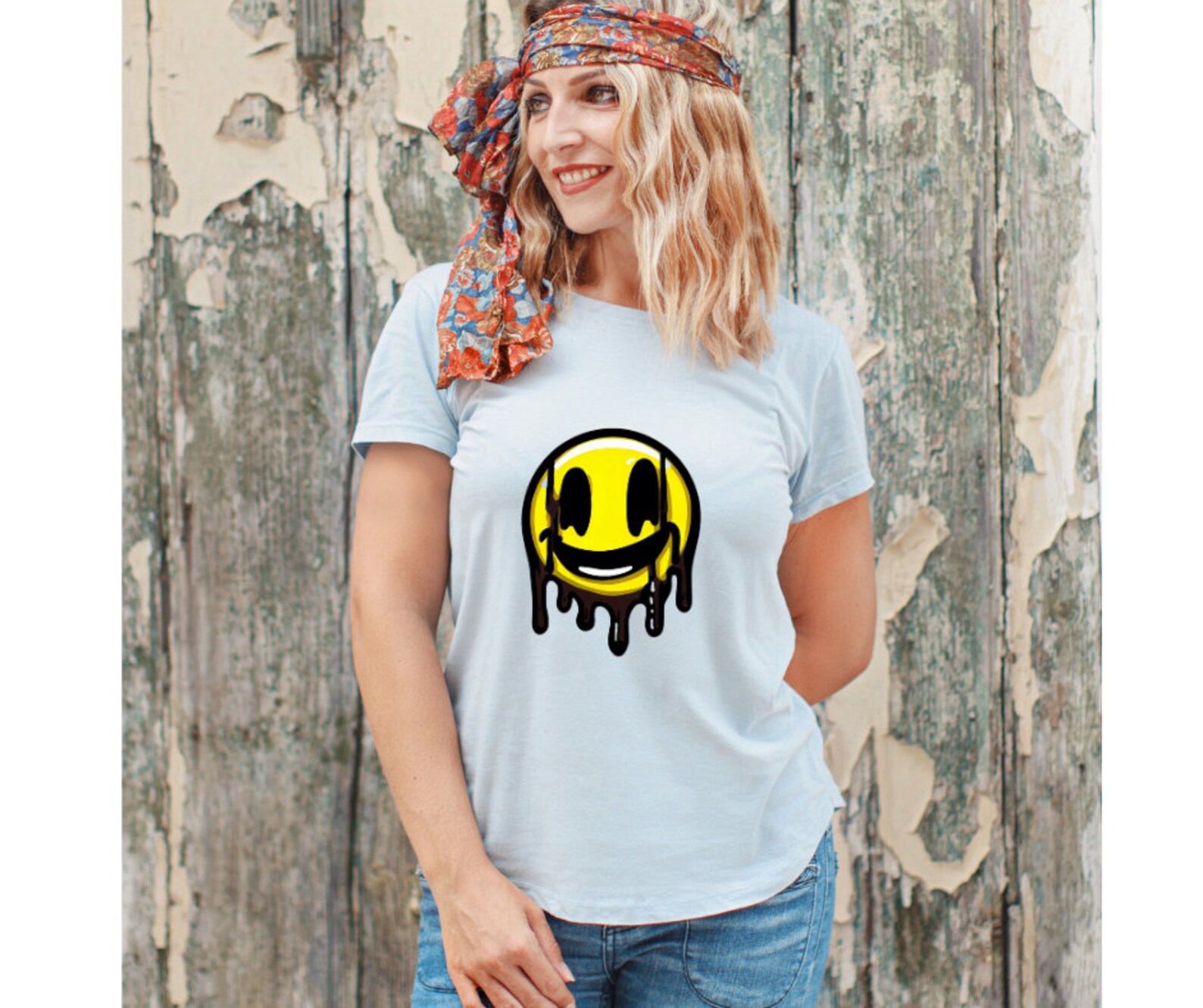 Dripping Smiley Face SVG PNG: Groovy Melted Halloween Clipart (digital ...