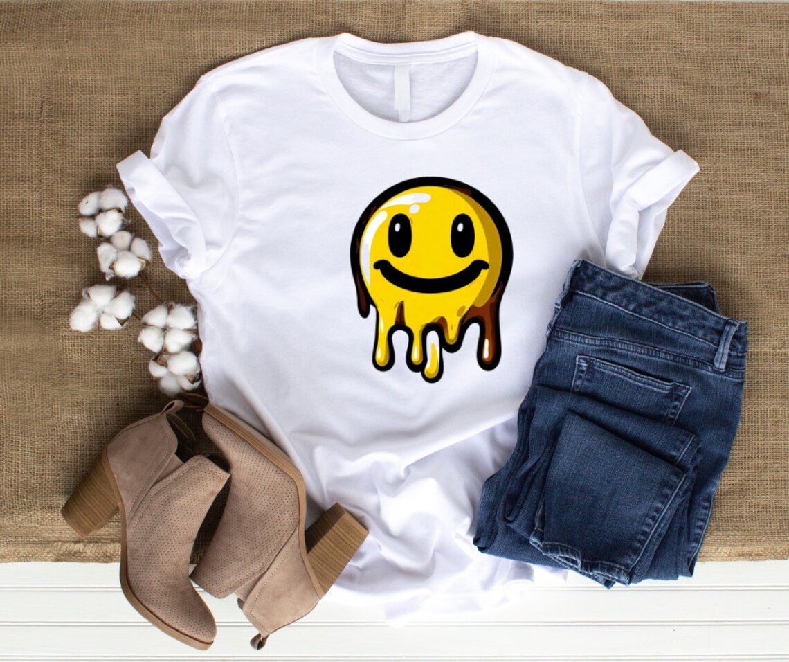 Dripping Smiley Face SVG PNG: Groovy Melted Halloween Clipart (digital ...