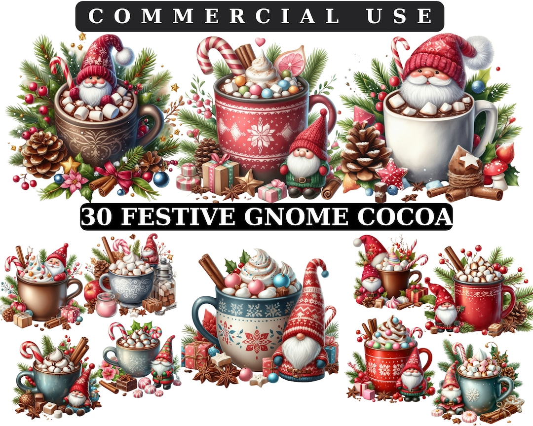 Watercolor Hot Cocoa Gnomes Clipart,festive PNG Christmas Gnomes ...