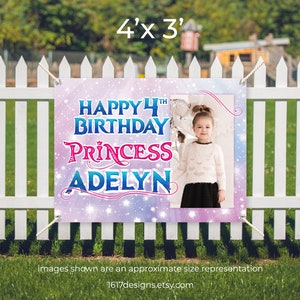 6x3 Sizes Kids Birthday Banner, Princess Birthday Party, Custom Banner ...