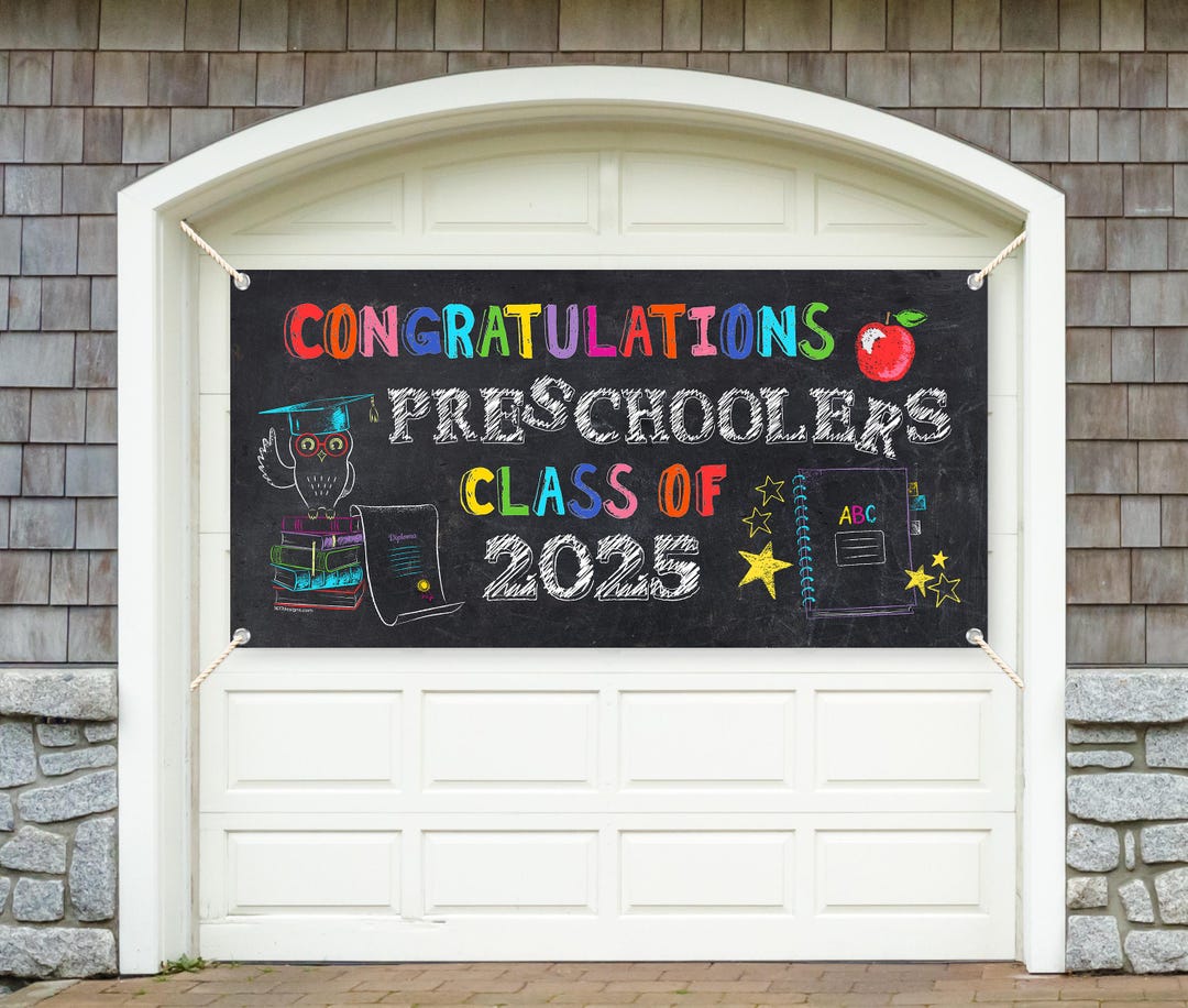 Preschool Graduation Banner Class of 2025 Chalkboard Custom ...