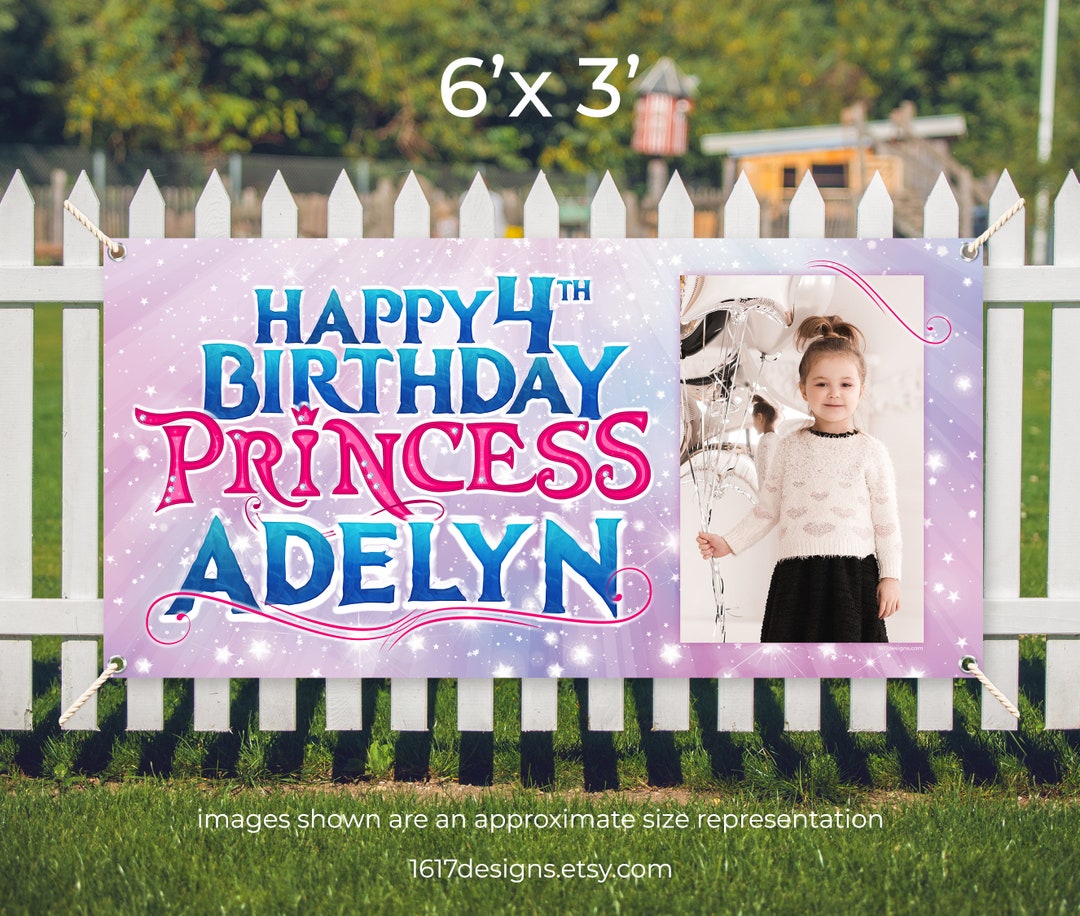 6x3 Sizes Kids Birthday Banner, Princess Birthday Party, Custom Banner ...