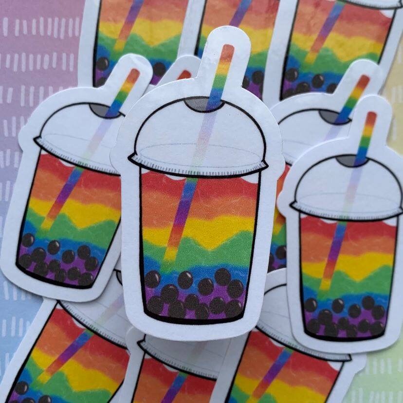 Pride Flag Boba Tea Water-resistant Sticker Gay Pride - Etsy