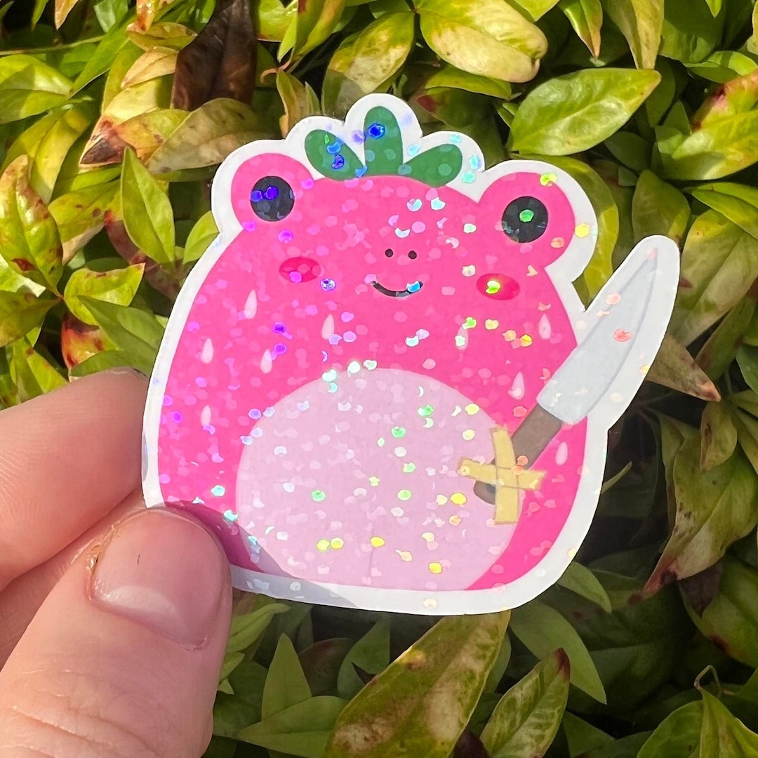 HOLOGRAPHIC Squishy Plush Inspired Pink Strawberry Frog With Knife ...