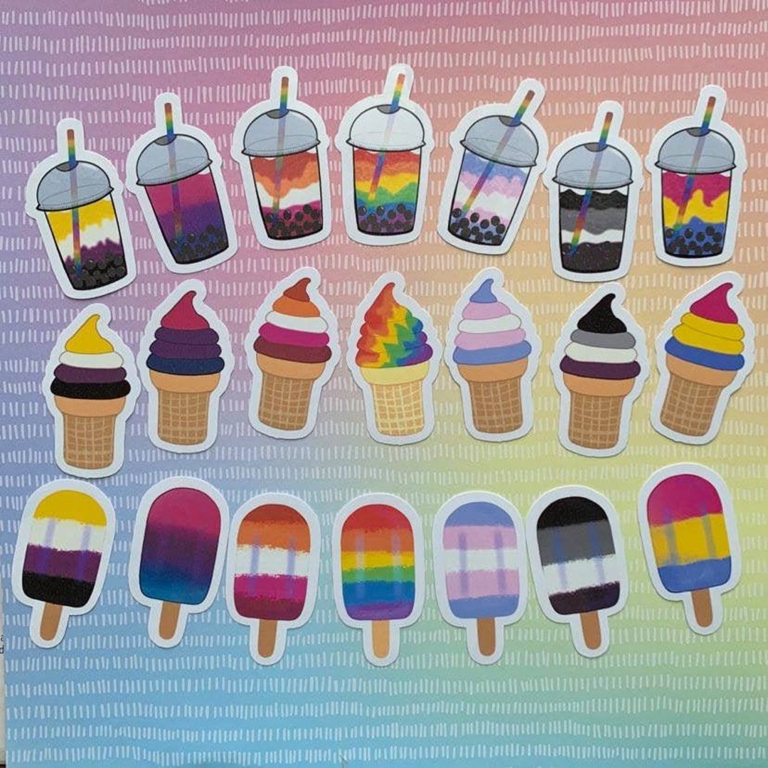 Multipack Stickers Pride Flag Water-resistant Popsicle Ice Cream Boba ...