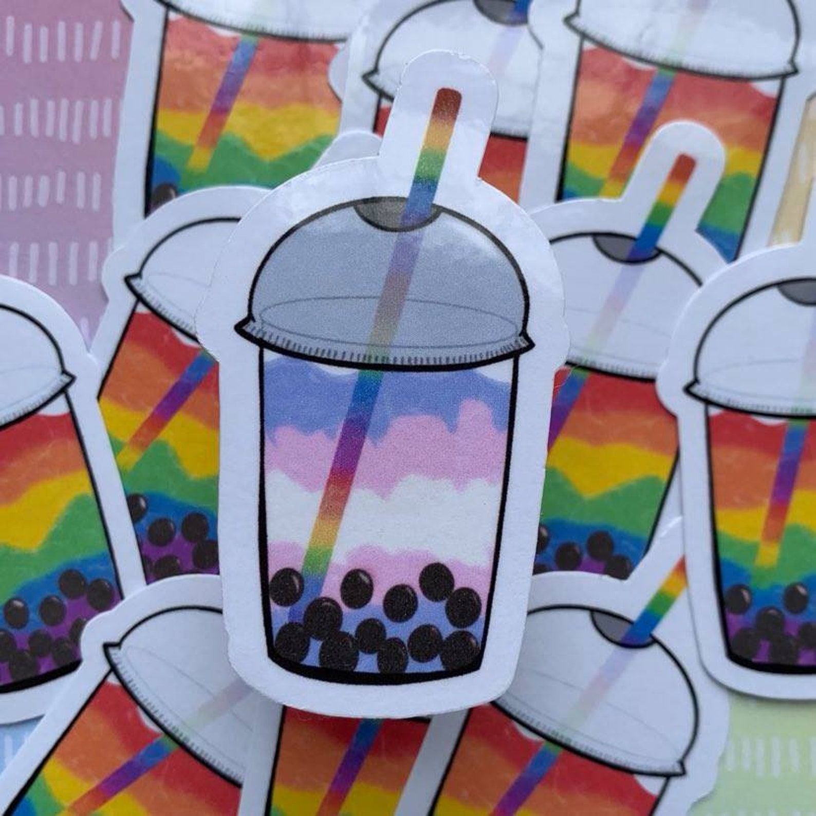 Pride Flag Boba Tea Water-Resistant Sticker Gay Pride | Etsy