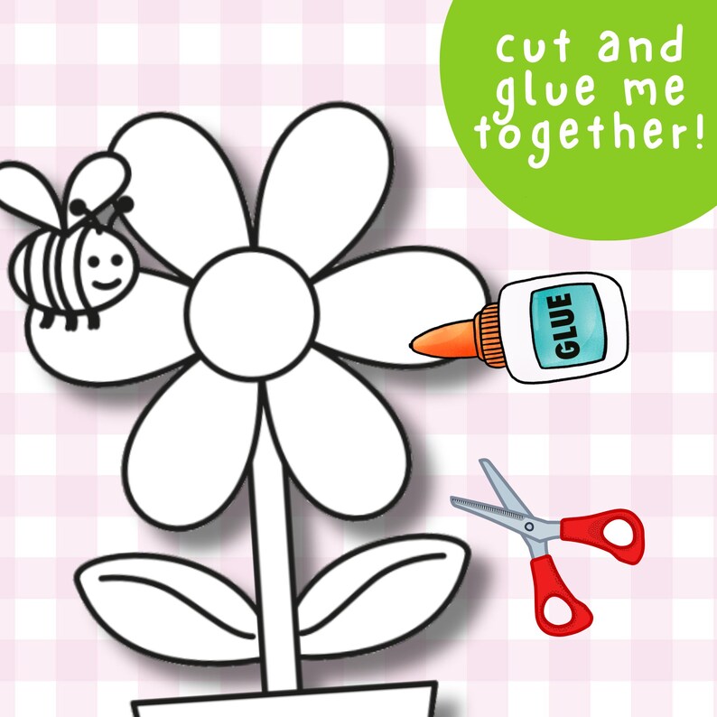 Printable Flower Craft (PDF) | Color, Cut & Glue Activity | Black and ...