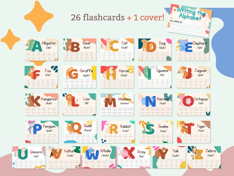 Alphabet Tracing Flashcards Printable Flashcards Digital - Etsy