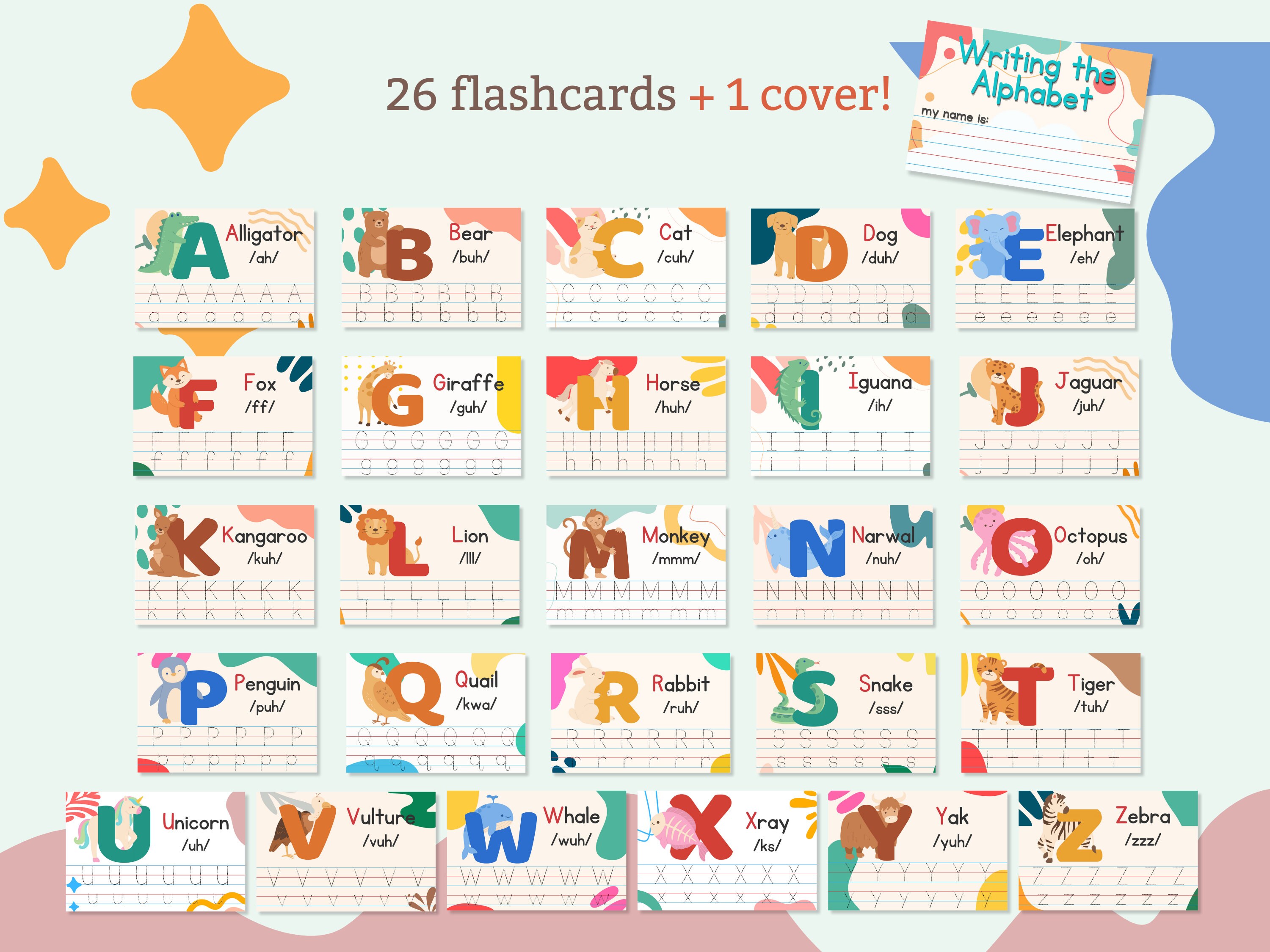 Alphabet Tracing Flashcards Printable Flashcards Digital - Etsy