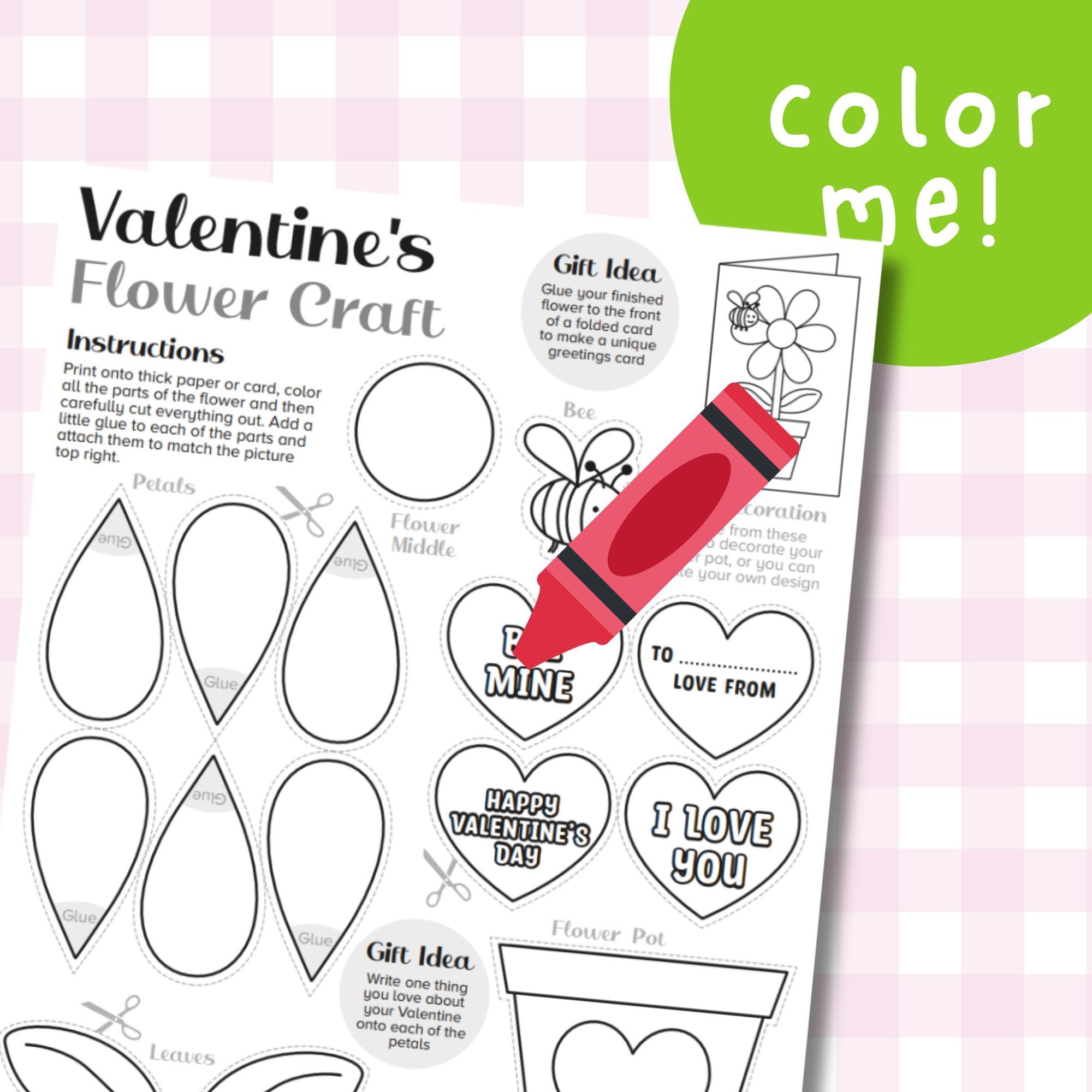 Printable Flower Craft (PDF) | Color, Cut & Glue Activity | Black and ...