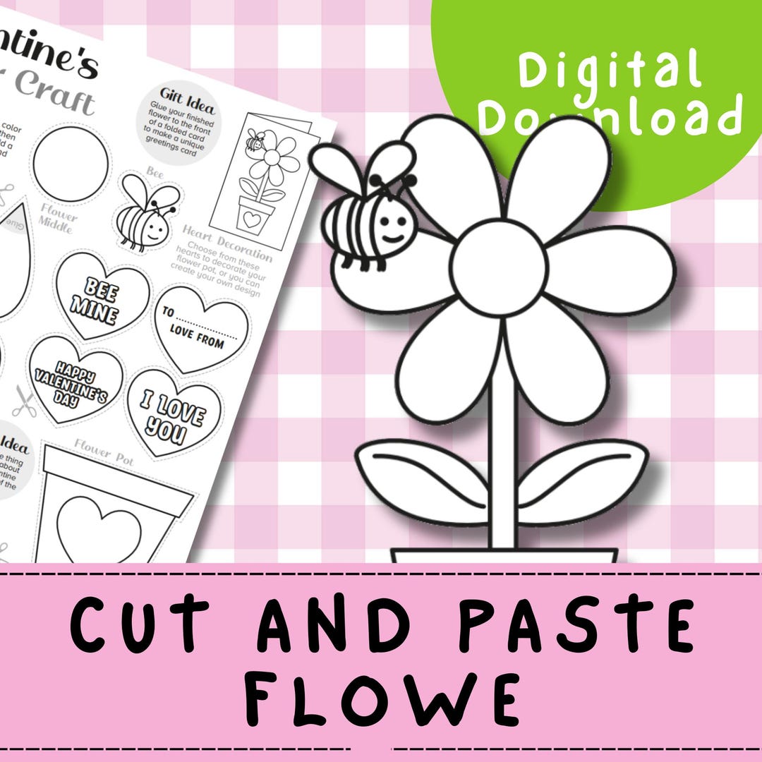 Printable Flower Craft (PDF) | Color, Cut & Glue Activity | Black and ...