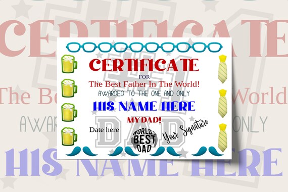 Father's Day EDITABLE Dad Certificate Template Gift for - Etsy