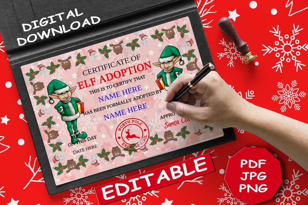 Christmas Elf Editable Certificate Template Christmas - Etsy