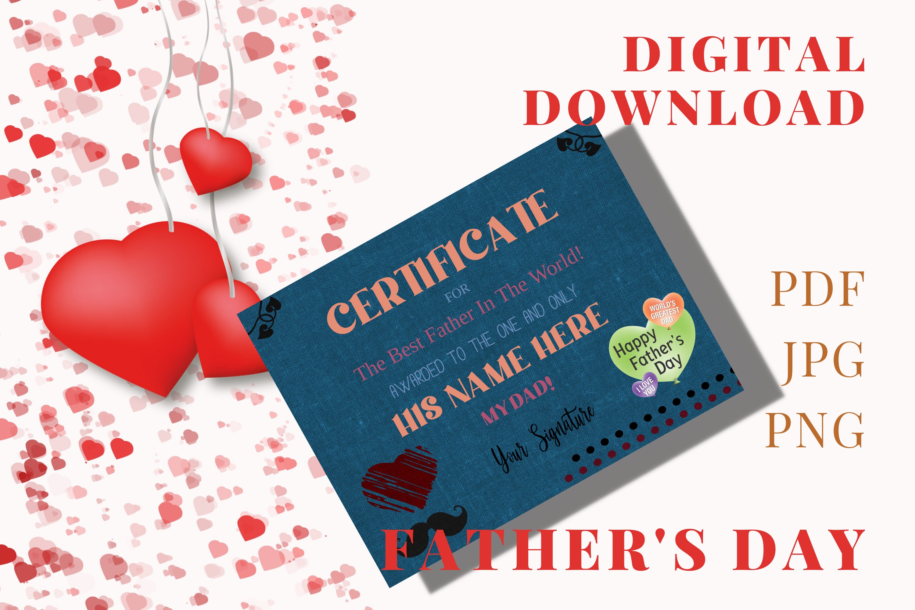 Father's Day EDITABLE Dad Day Love Certificate Template, Gift for Him ...