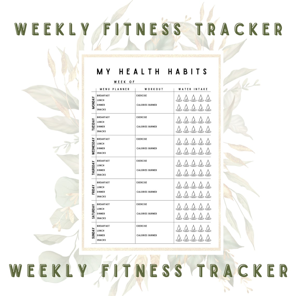 Habit Tracker Printable, Fitness Tracker Printable, Fitness Water ...