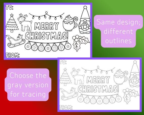 Cute Printable Coloring Christmas Card, DIY Christmas Card, Christmas ...