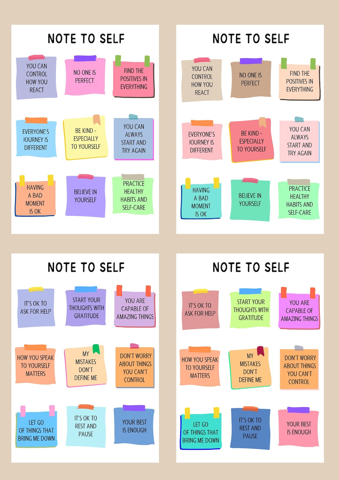 Note to Self Reminders, Positive Self Care Notes, Self Love ...