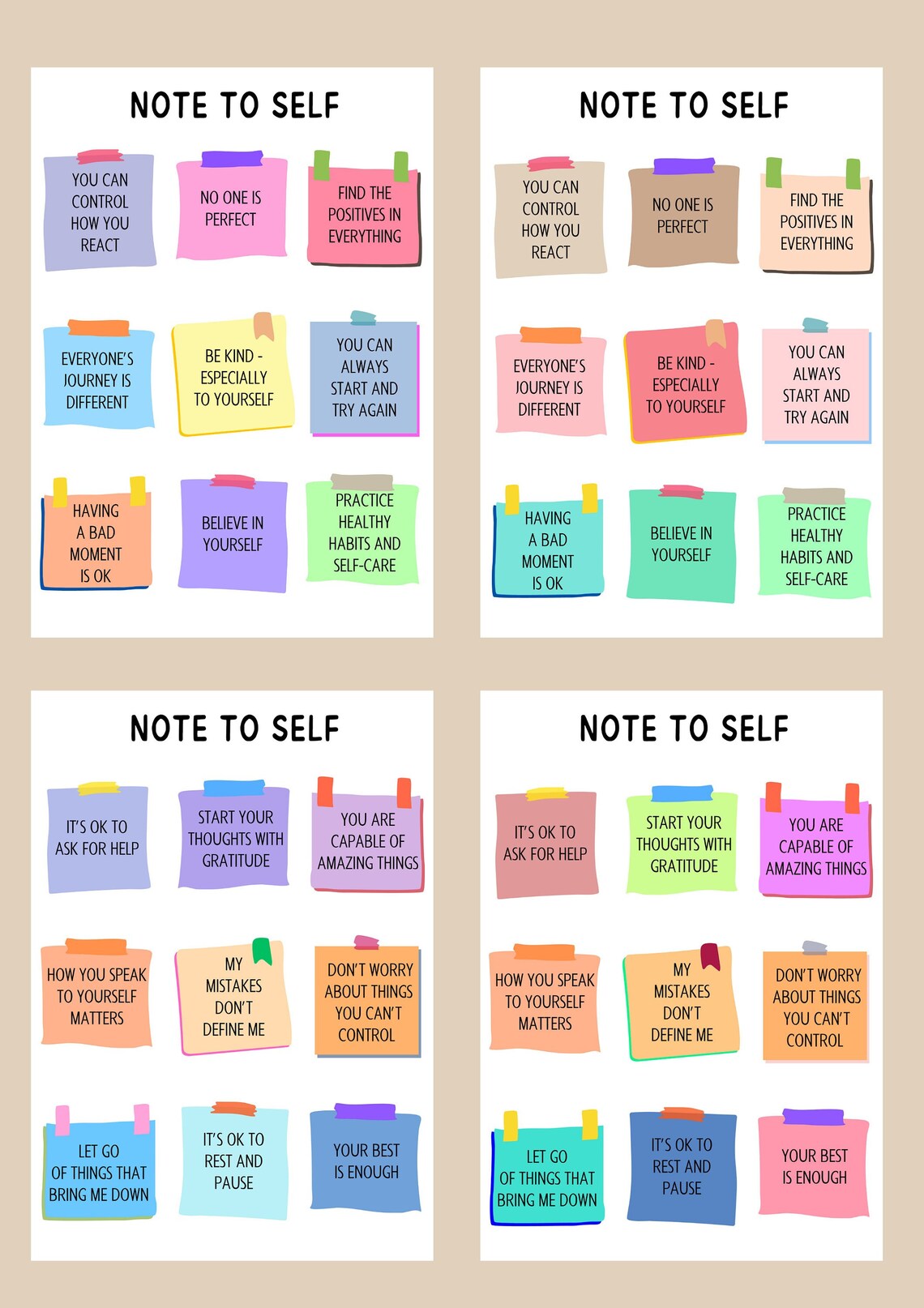Note to Self Reminders, Positive Self Care Notes, Self Love ...