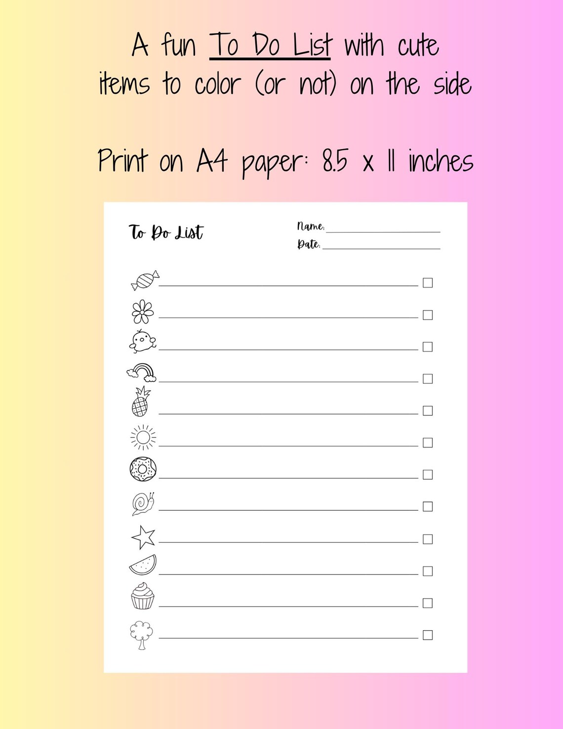 Cute to Do List, Fun to Do List, Task List, Checklist, Daily Schedule ...