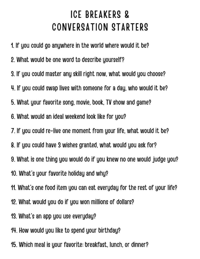 Fun Conversation Starters, Icebreakers, Ice Breakers for Party Starters ...