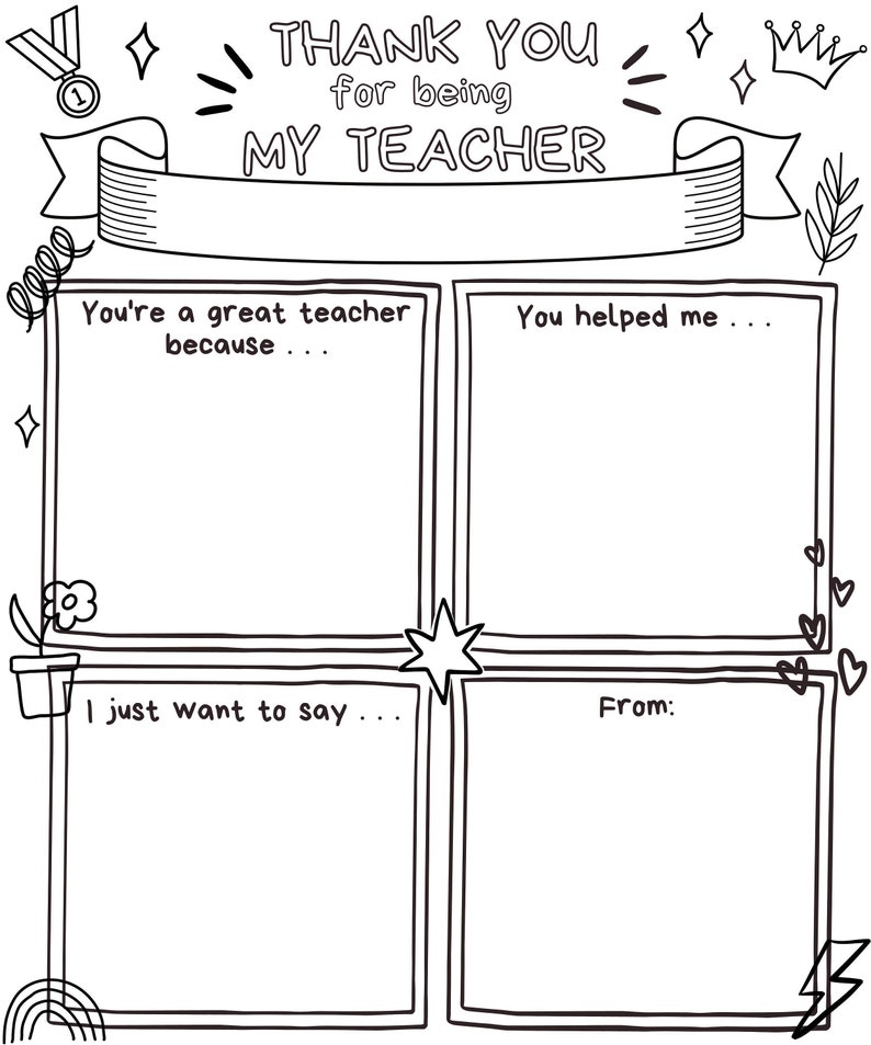 Thank You Teacher Coloring Card, Teacher Appreciation Printable ...