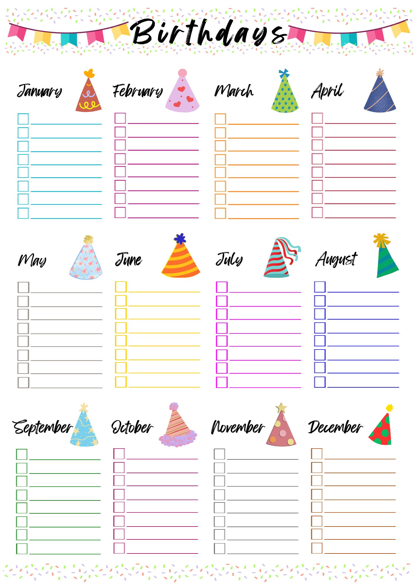A3 Birthday Calendar Printable: English & Afrikaans Birthday Tracker ...