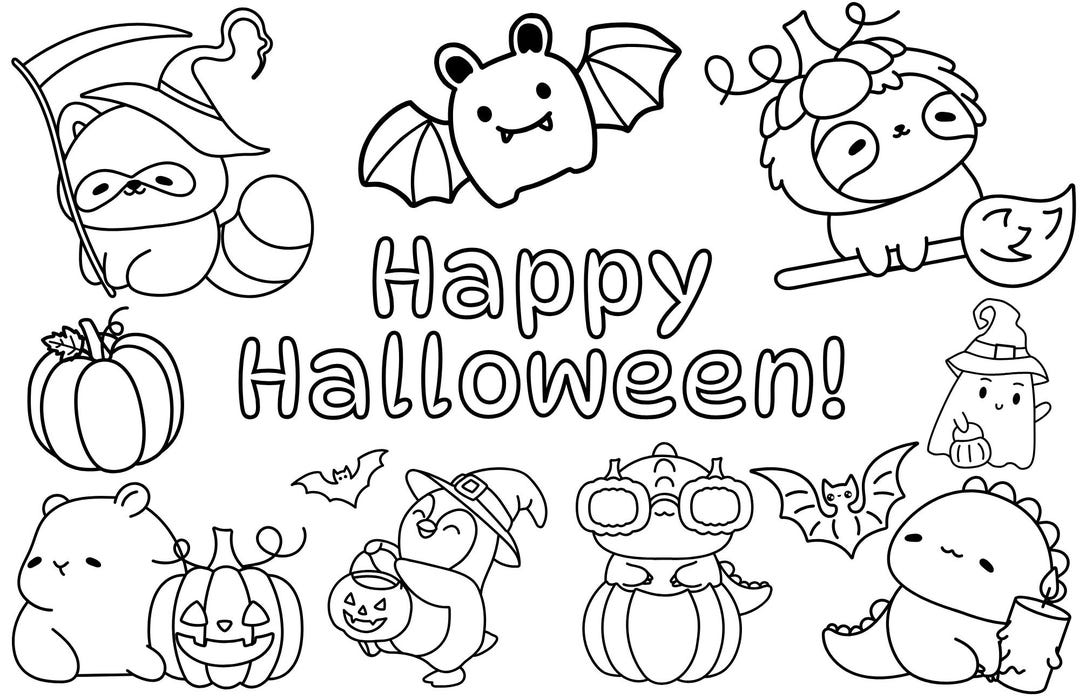 Cute Printable Coloring Halloween Card, DIY Halloween Card, Halloween ...