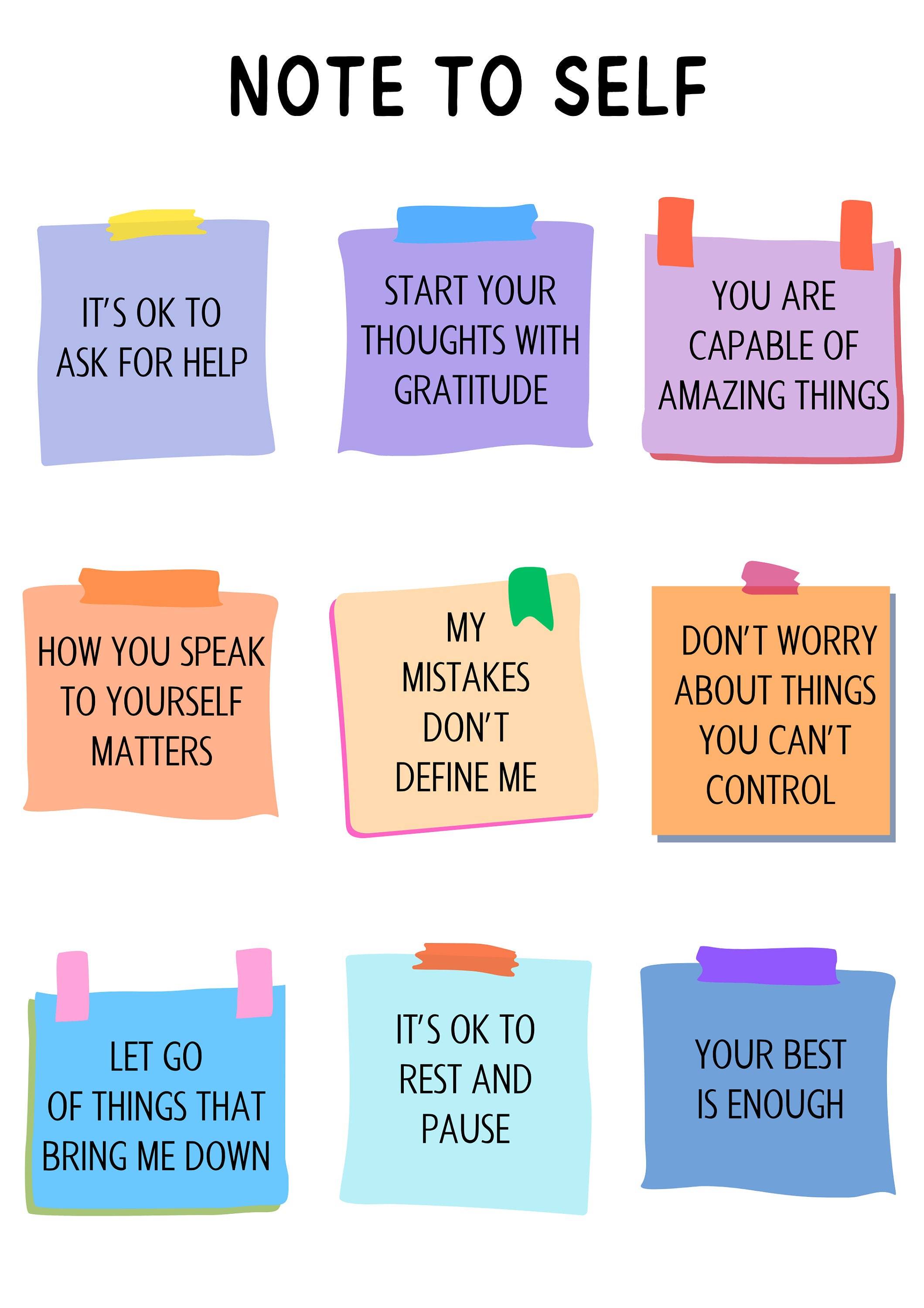 Positive Affirmations Print: Self-care Note Reminders (a4/8.5x11) - Etsy