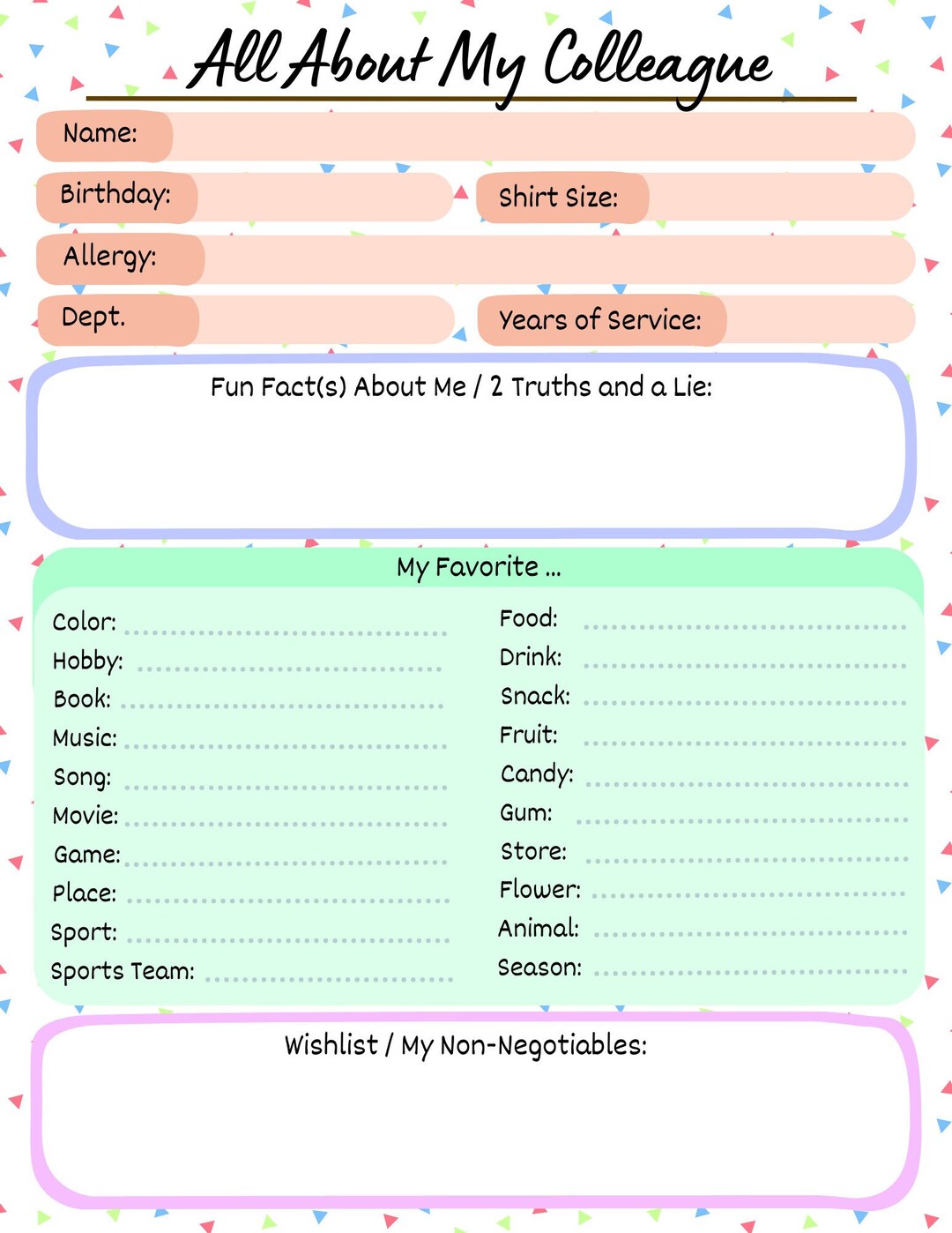 All About My Colleague, All About My Coworker, Team Building Activity ...
