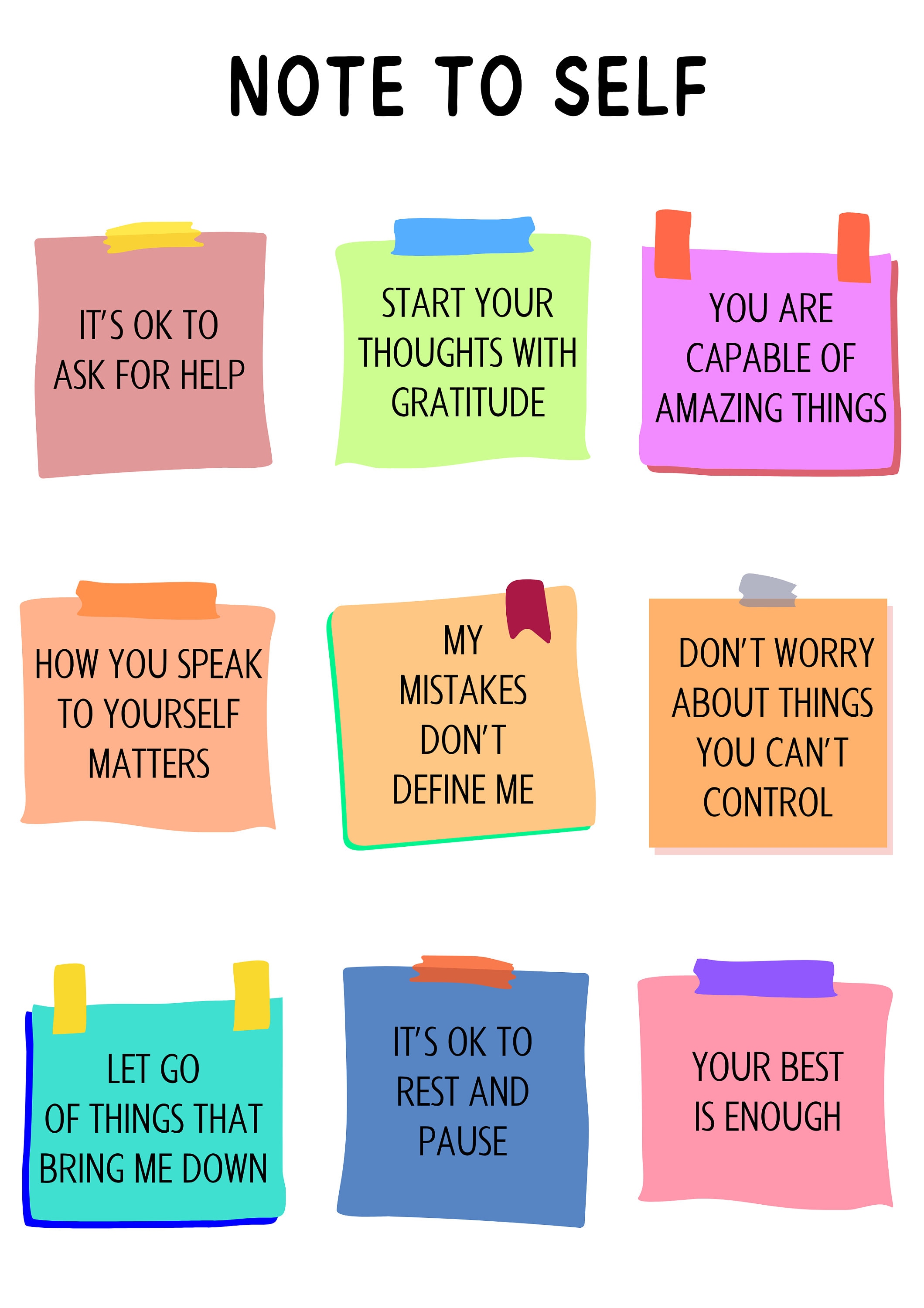 Positive Affirmations Print: Self-care Note Reminders (a4/8.5x11) - Etsy