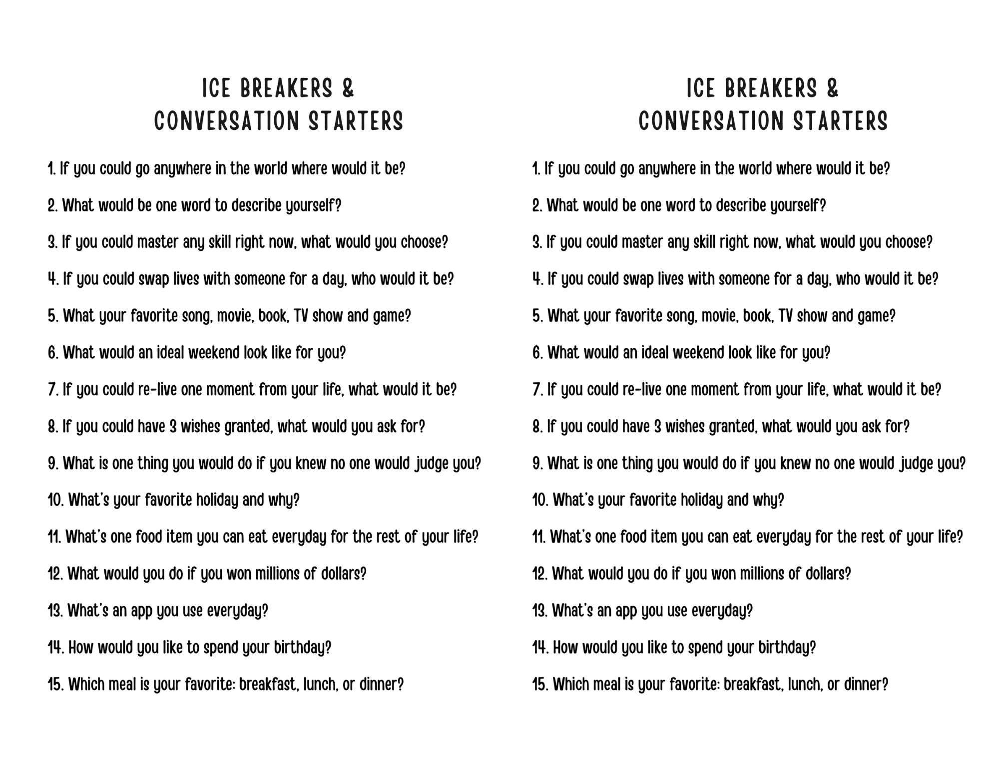 Fun Conversation Starters, Icebreakers, Ice Breakers for Party Starters ...