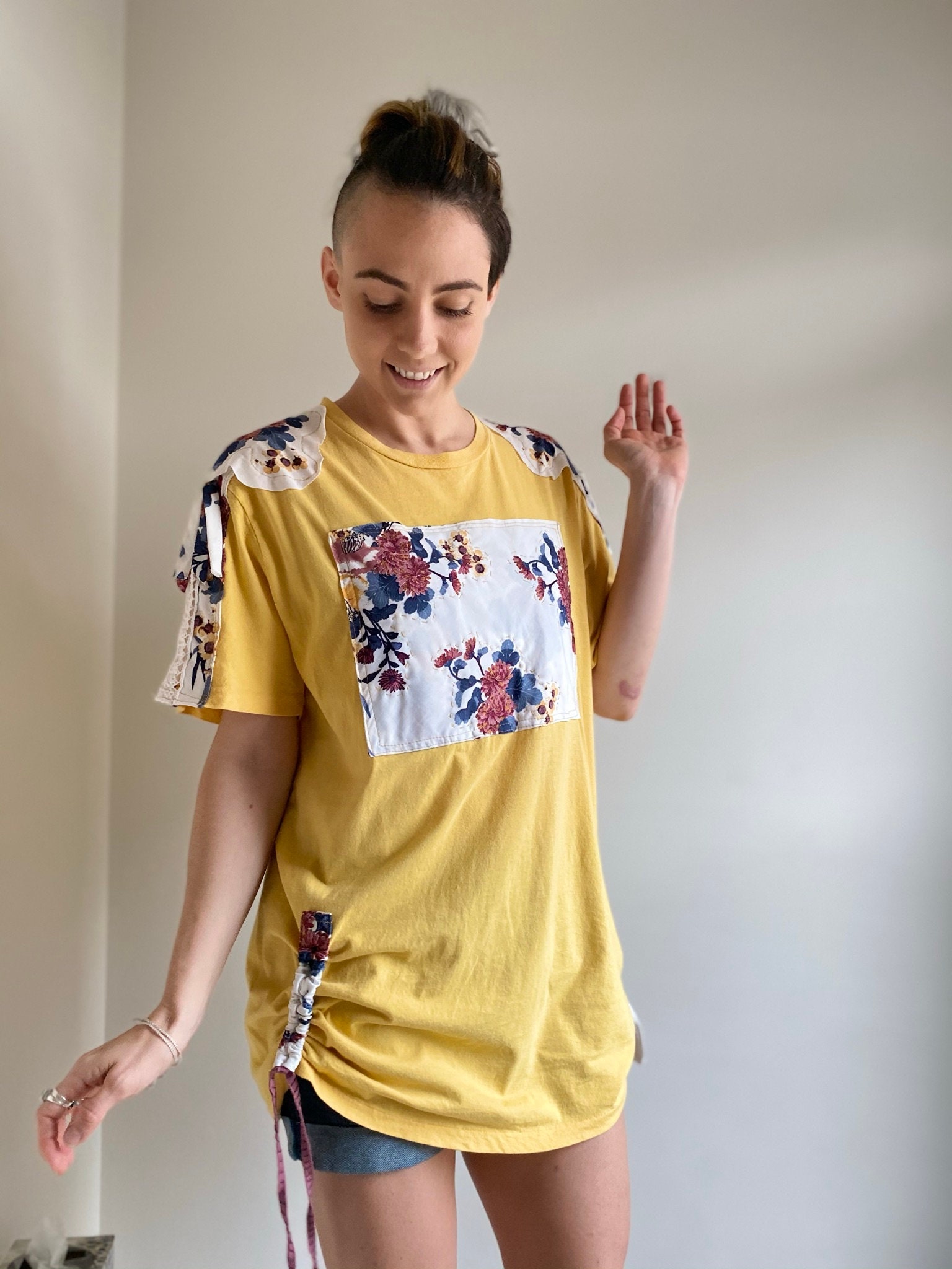 Floral Yellow T-shirt/ Woman's Shirt With Floral Pattern/ Yellow Top - Etsy