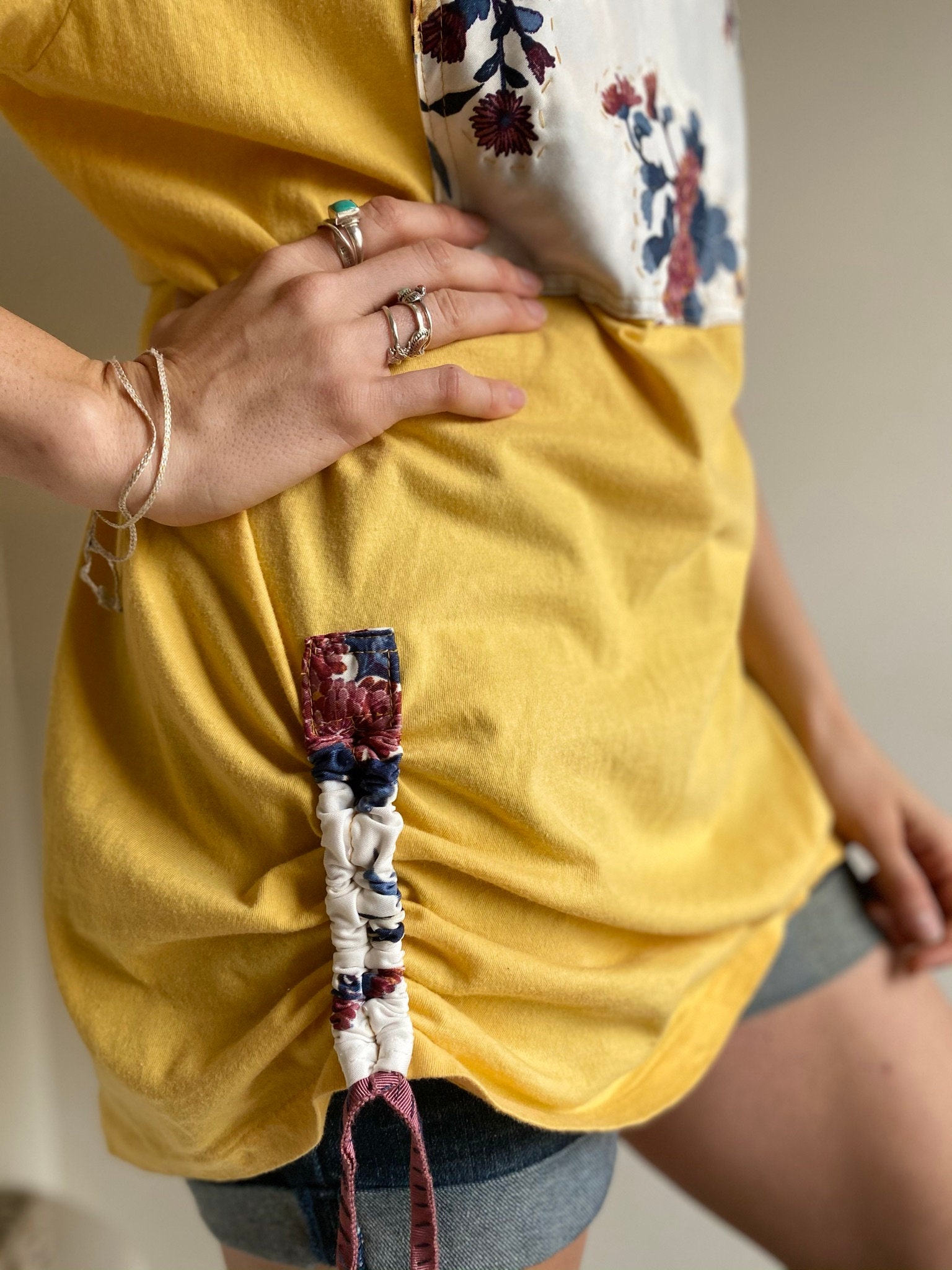 Floral Yellow T-shirt/ Woman's Shirt With Floral Pattern/ Yellow Top - Etsy