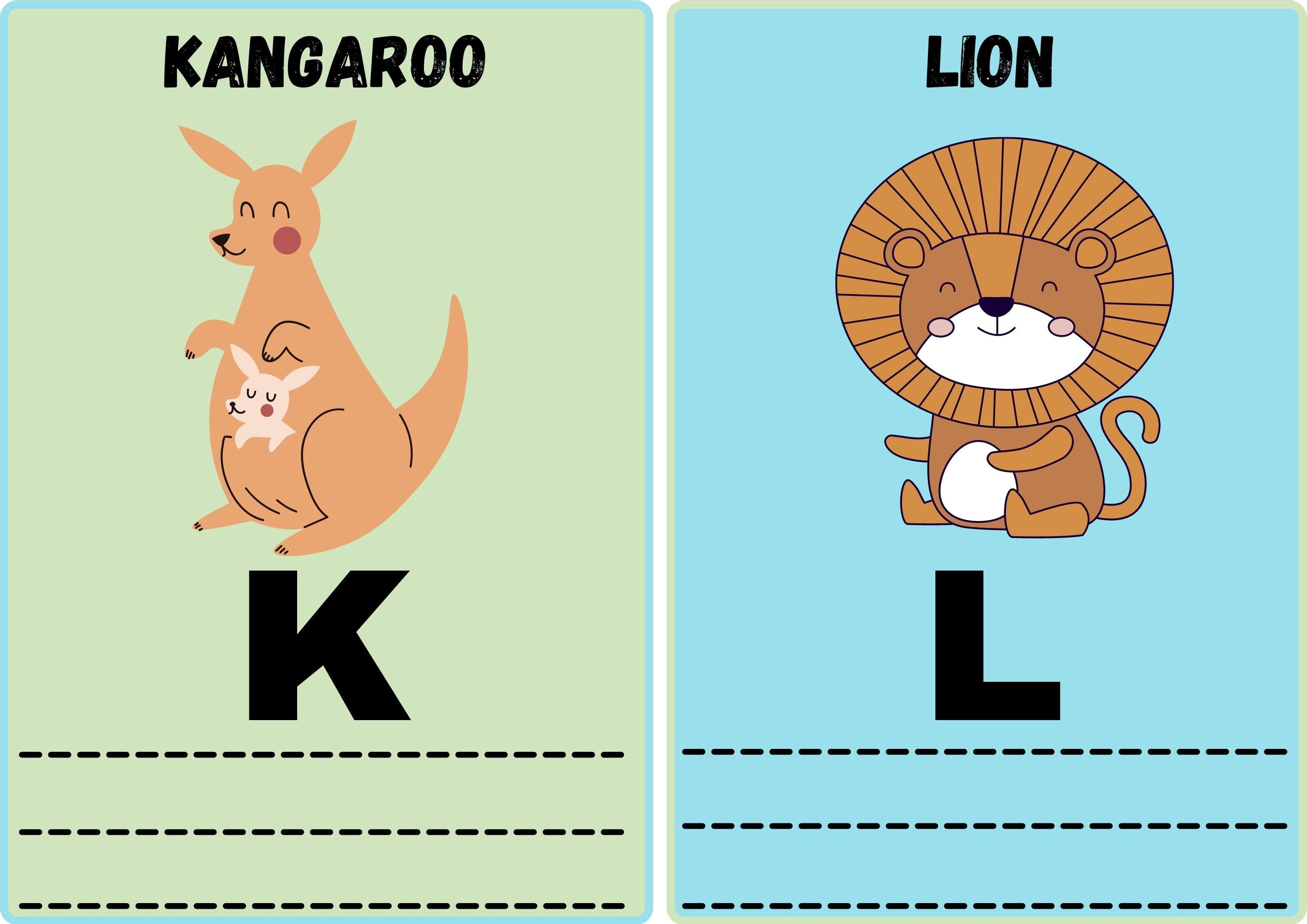Alphabet Letter and Writing Cards for Pre-k-k Learners / Animal Letter ...