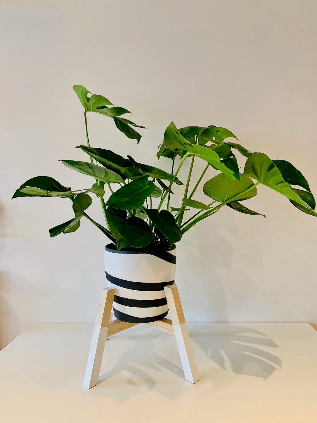 Handmade Wooden Plant Pot Stand: Diagonal Design, Natural Pine - Etsy